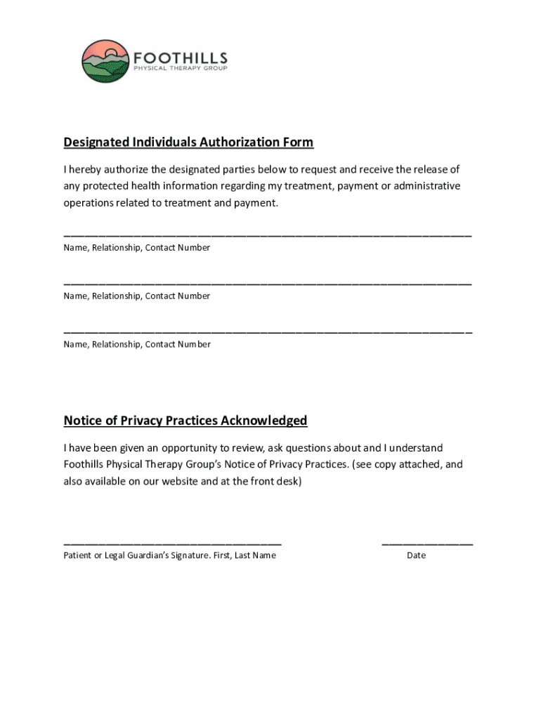 Fillable Online Designated Individuals Authorization Form Fax Email Print - pdfFiller
