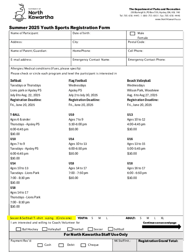 Fillable Online Summer 2025 Youth Sports Registration Fax Email Print - pdfFiller