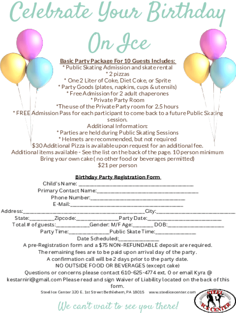 Fillable Online Celebrate Your Birthday on Ice Fax Email Print - pdfFiller