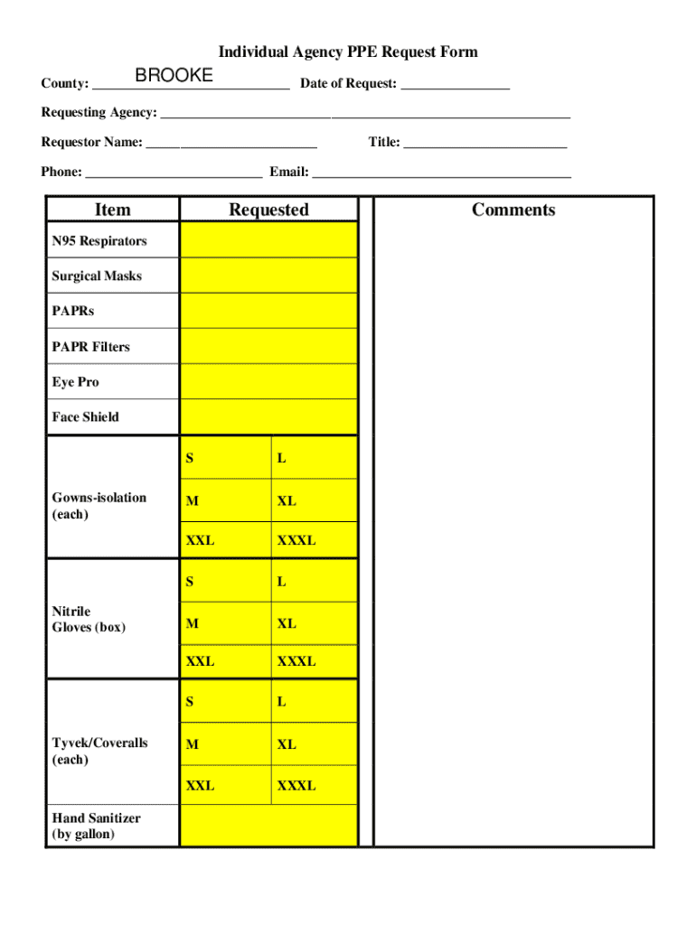 Fillable Online Individual Agency Ppe Request Form Fax Email Print ...