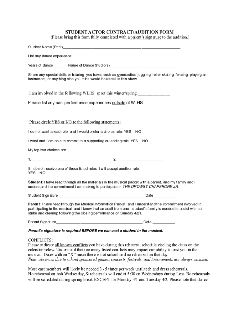 Fillable Online Student Actor Contract Fax Email Print - pdfFiller