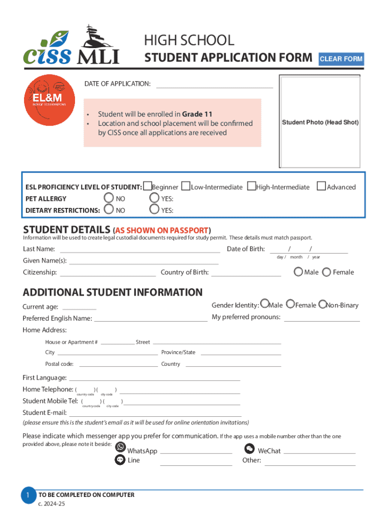 Fillable Online High School Student Application Fax Email Print - pdfFiller