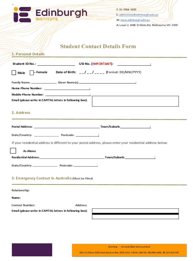 Fillable Online Student Contact Details Form Fax Email Print - pdfFiller