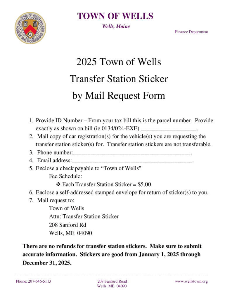Fillable Online Transfer Station Sticker Request Fax Email Print ...