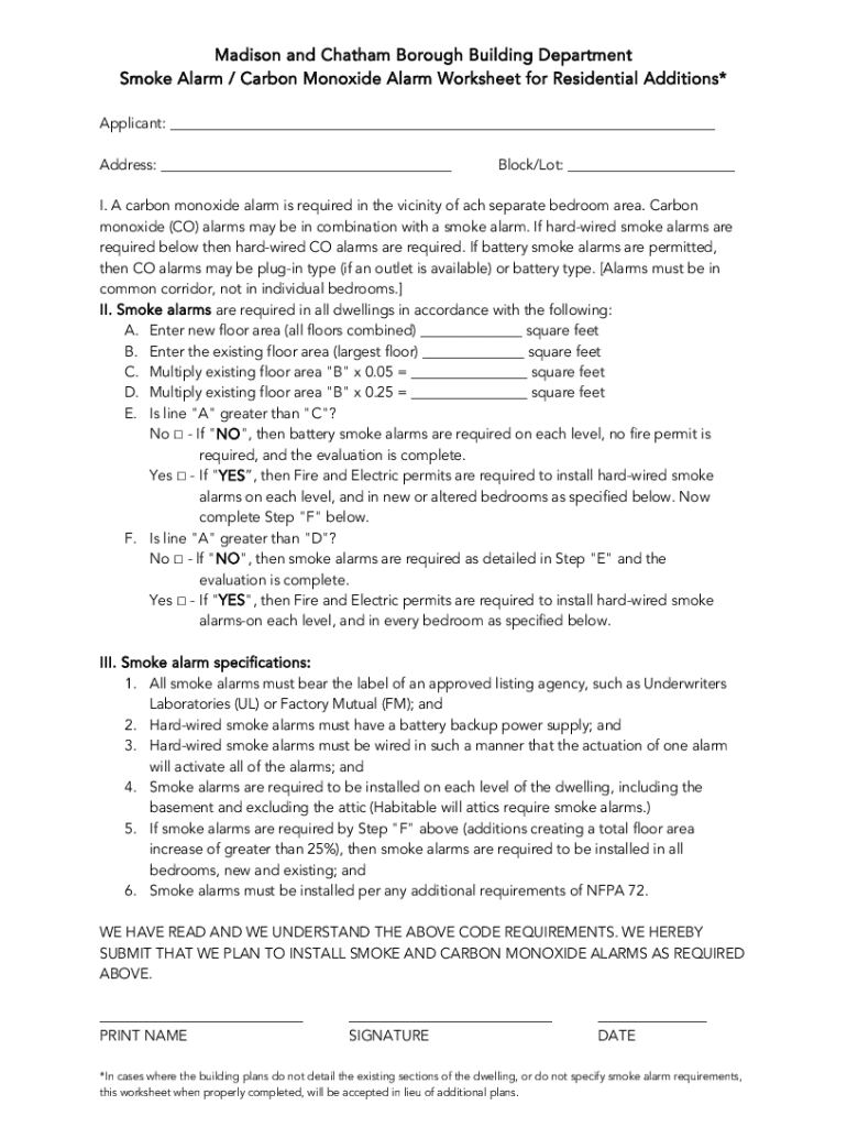 Fillable Online Smoke Alarm / Carbon Monoxide Alarm Worksheet Fax Email ...