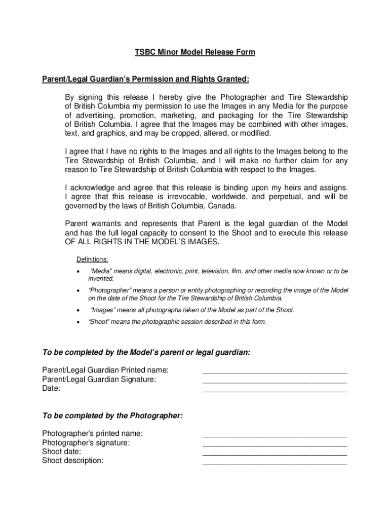 Fillable Online Tsbc Minor Model Release Form Fax Email Print - pdfFiller