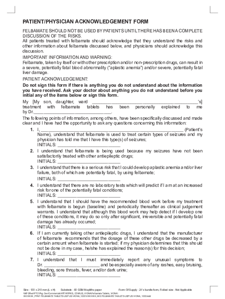 Fillable Online PATIENT/PHYSICIAN ACKNOWLEDGEMENT FORM Fax Email Print ...