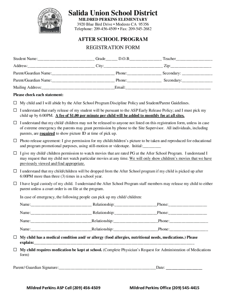 Fillable Online After School Program Registration Form Fax Email Print ...
