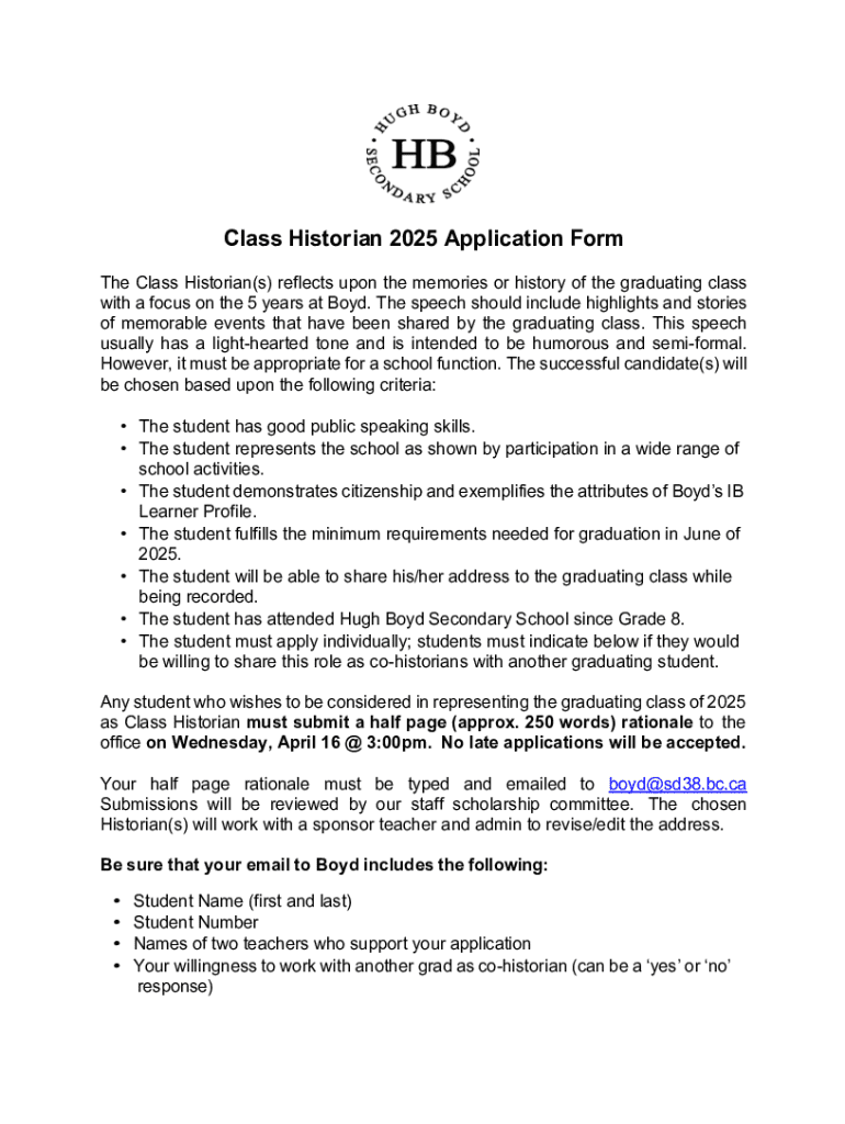Fillable Online Class Historian Application Fax Email Print - pdfFiller