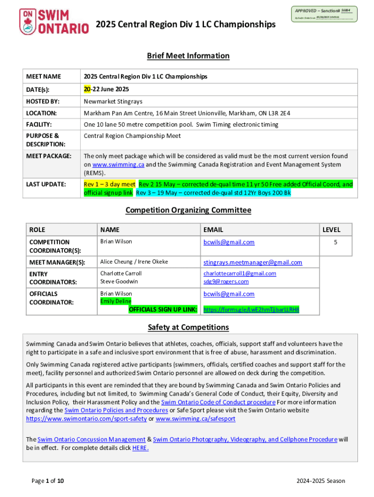 Fillable Online 2025 Central Region Div 1 Lc Championships Fax Email ...