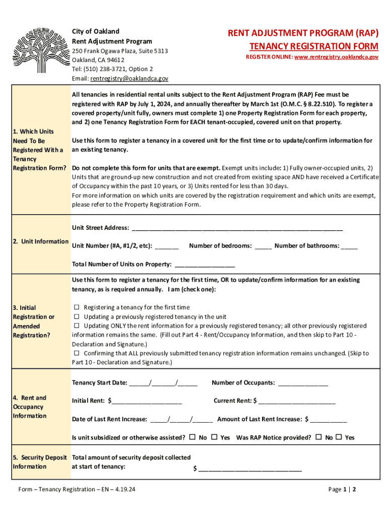 Fillable Online Tenancy Registration Form Fax Email Print - pdfFiller