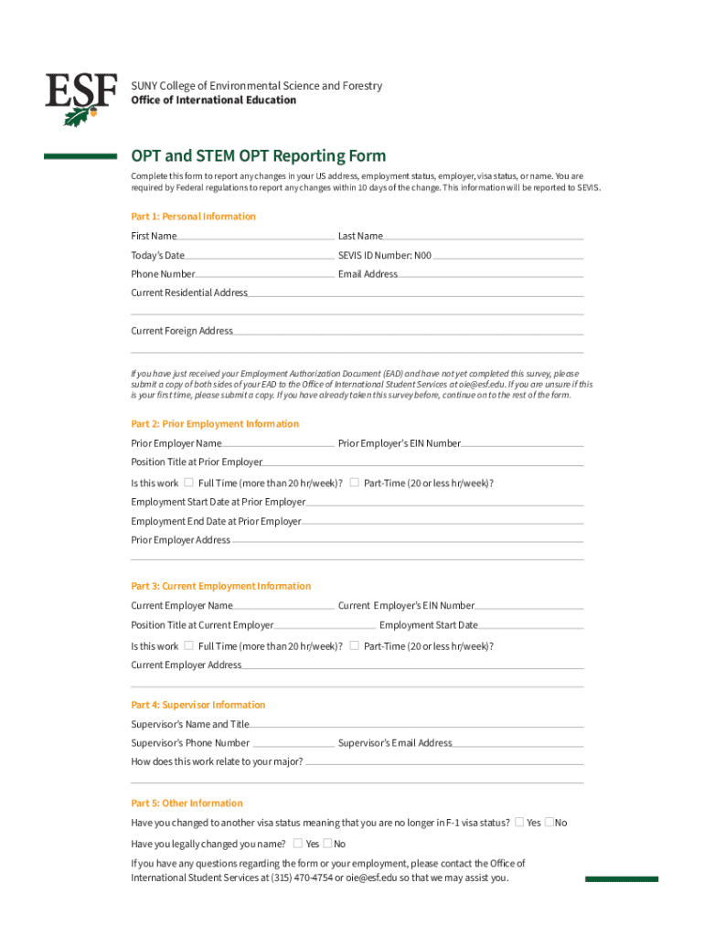 Fillable Online Opt and Stem Opt Reporting Form Fax Email Print - pdfFiller