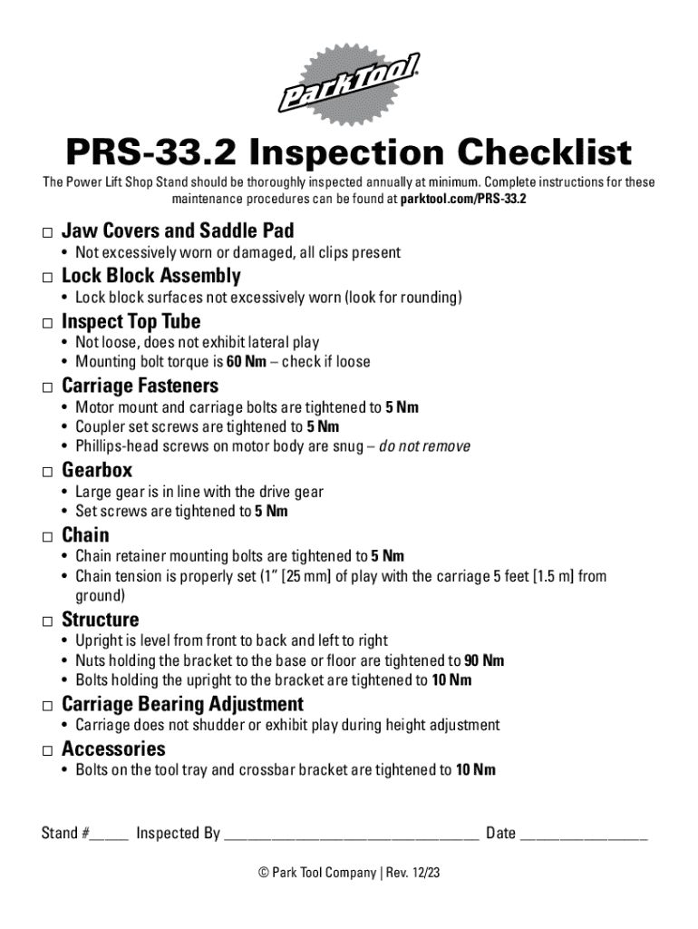 Fillable Online Prs-33.2 Inspection Checklist Fax Email Print - pdfFiller