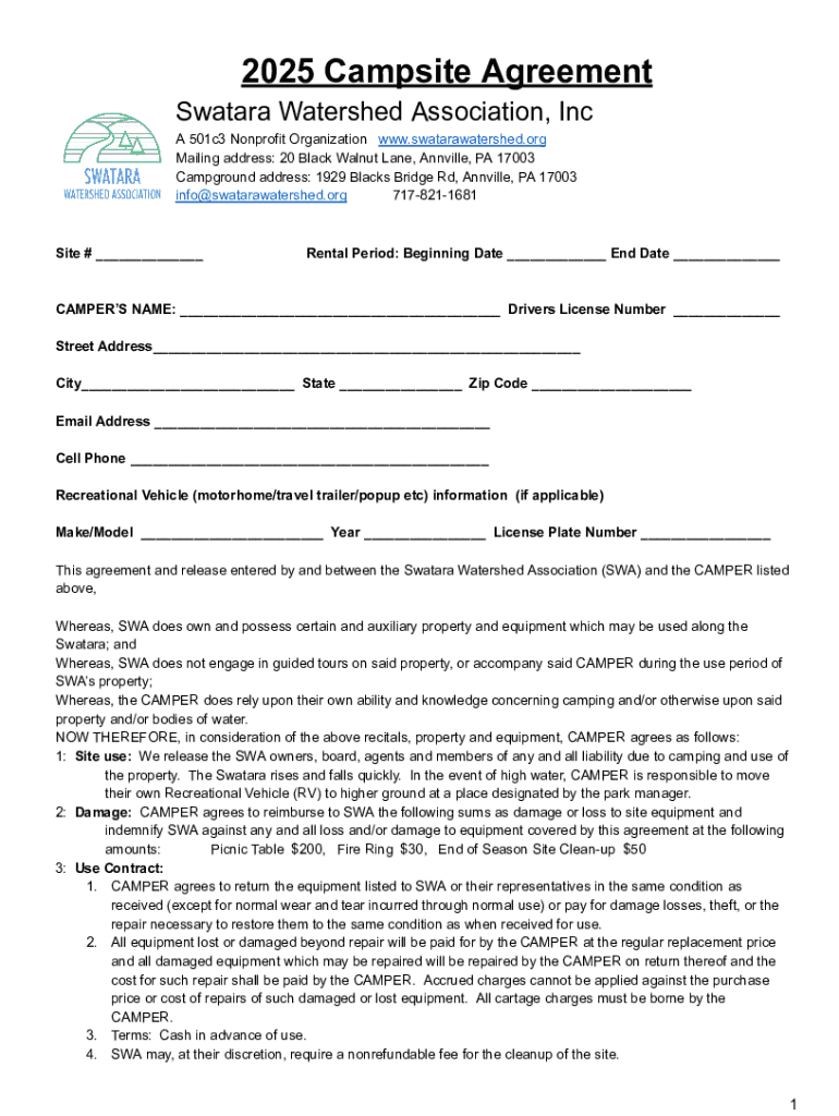 Fillable Online 2025 Campsite Agreement Fax Email Print - pdfFiller