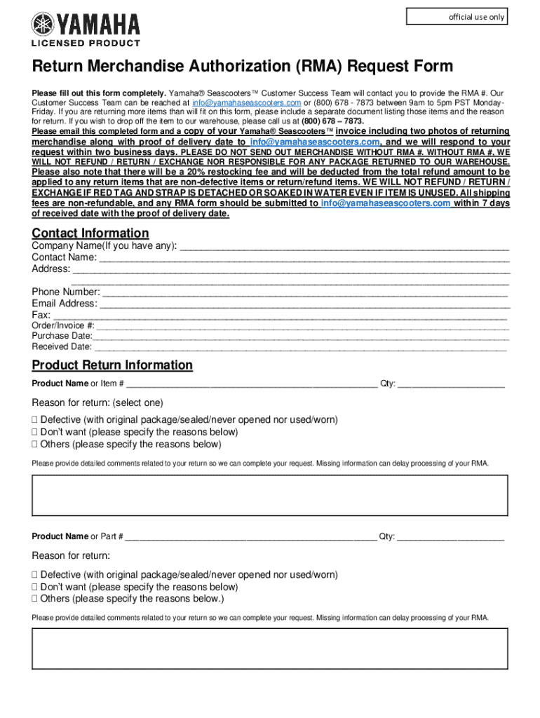 Fillable Online Return Merchandise Authorization (rma) Request Form Fax Email Print - pdfFiller