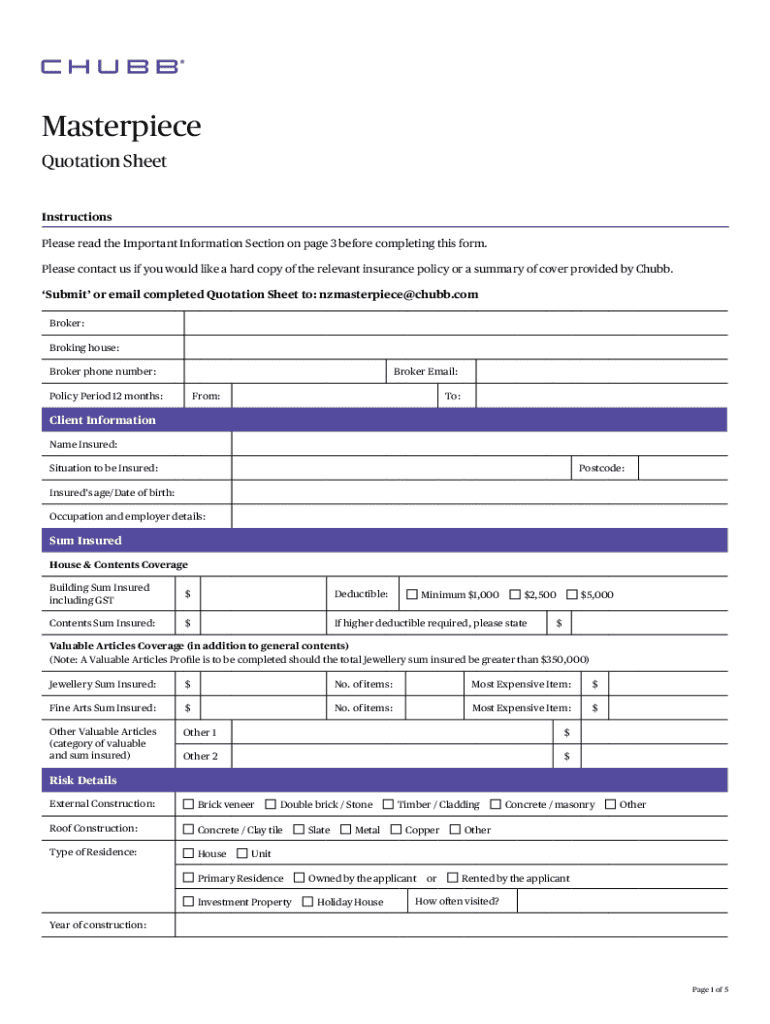 Fillable Online Masterpiece Quotation Sheet Fax Email Print - pdfFiller