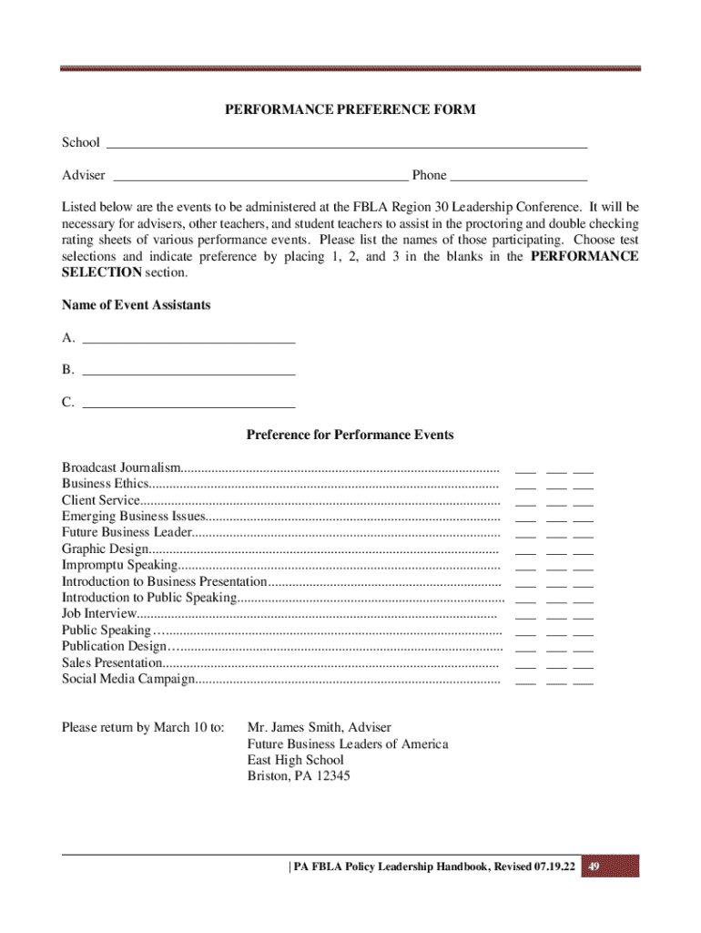Fillable Online Performance Preference Form Fax Email Print - pdfFiller
