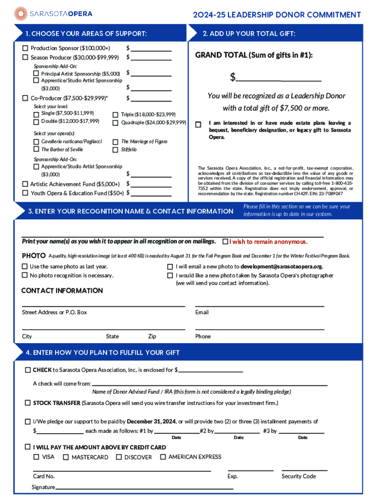 Fillable Online 2024-25 Leadership Donor Commitment Fax Email Print - pdfFiller