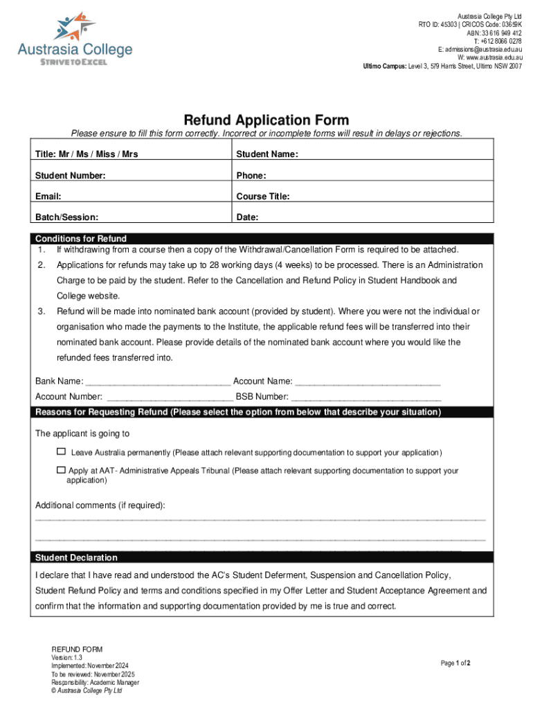 Fillable Online Refund Application Form Fax Email Print - pdfFiller