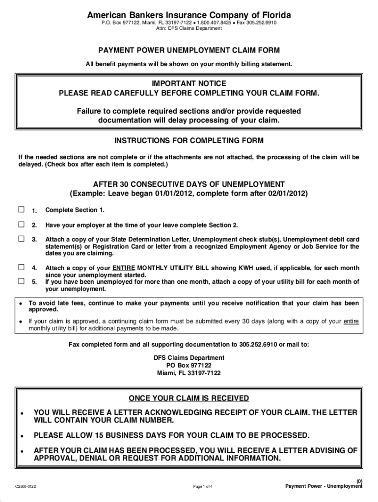 Fillable Online Payment Power Unemployment Claim Form Fax Email Print ...