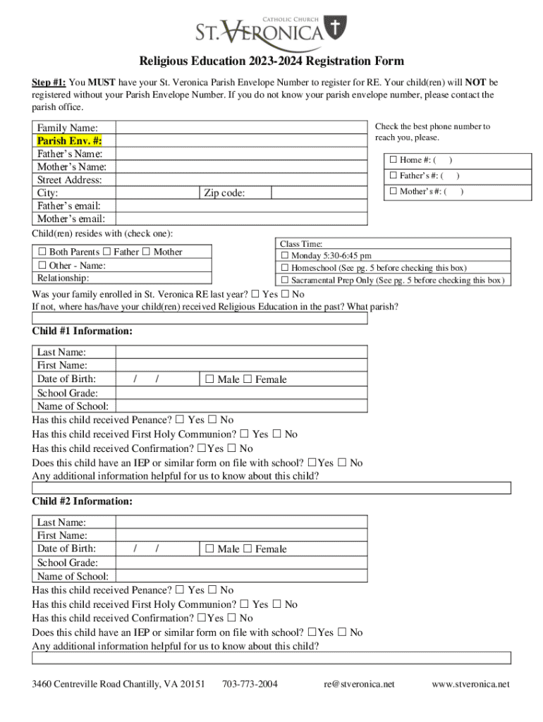 Fillable Online Religious Education Registration Fax Email Print ...
