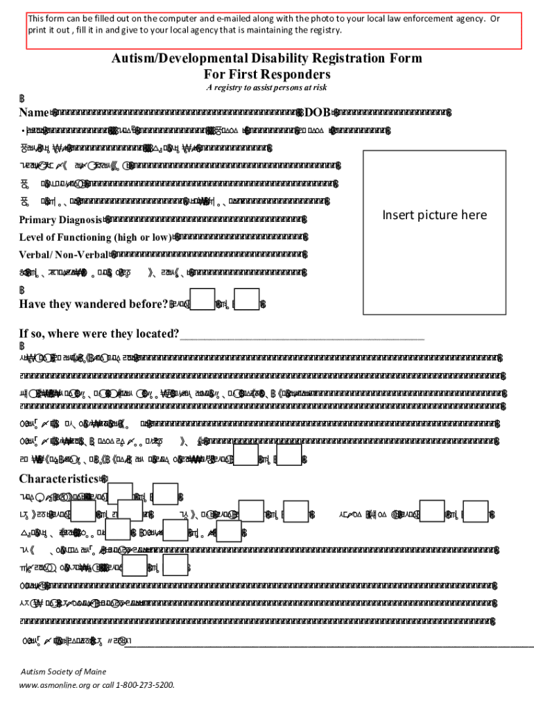 Fillable Online Autism/developmental Disability Registration Form for ...