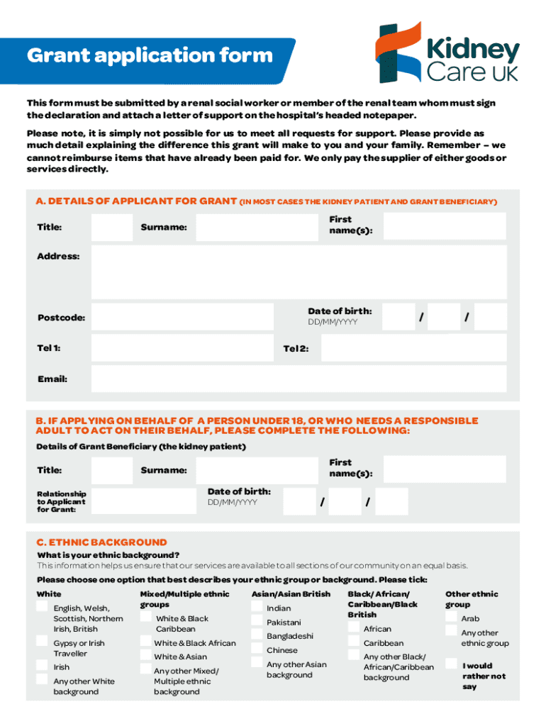 Fillable Online Grant Application for Kidney Patients Fax Email Print - pdfFiller