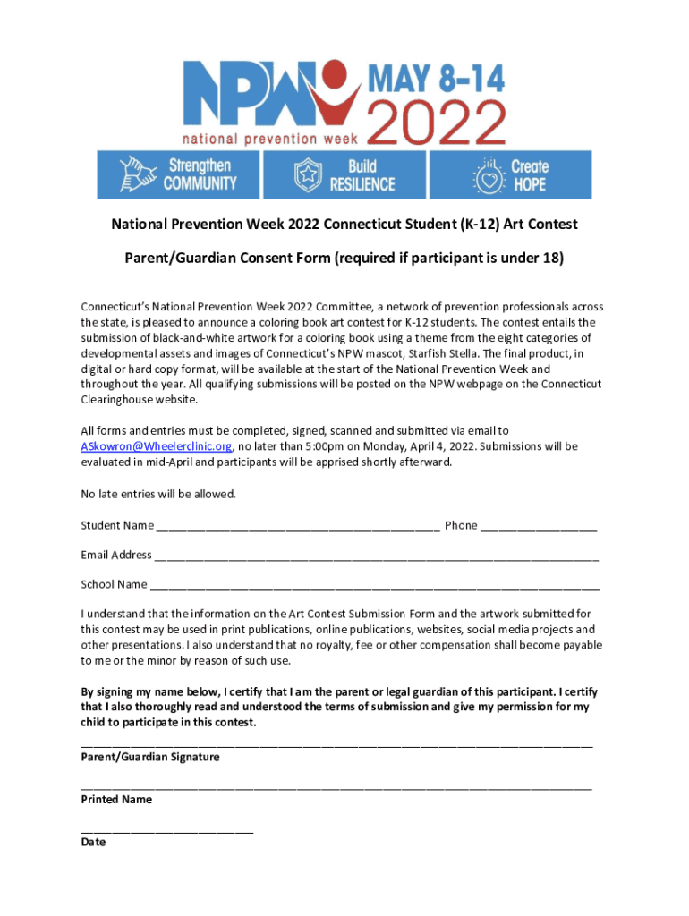 Fillable Online Parent/guardian Consent Form for Art Contest Fax Email ...