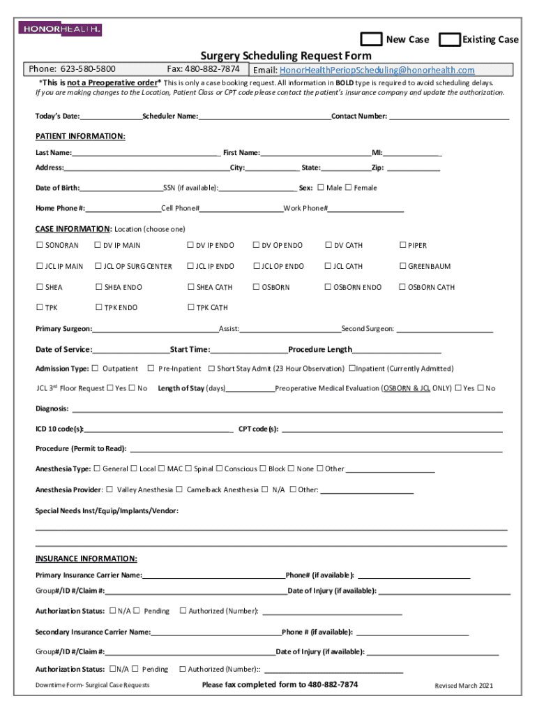 Fillable Online Surgery Scheduling Request Fax Email Print - pdfFiller