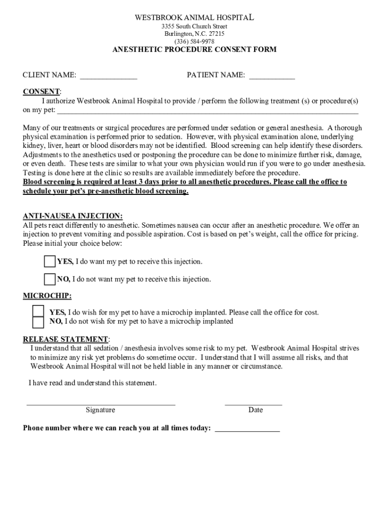 Fillable Online Anesthetic Procedure Consent Form Fax Email Print ...