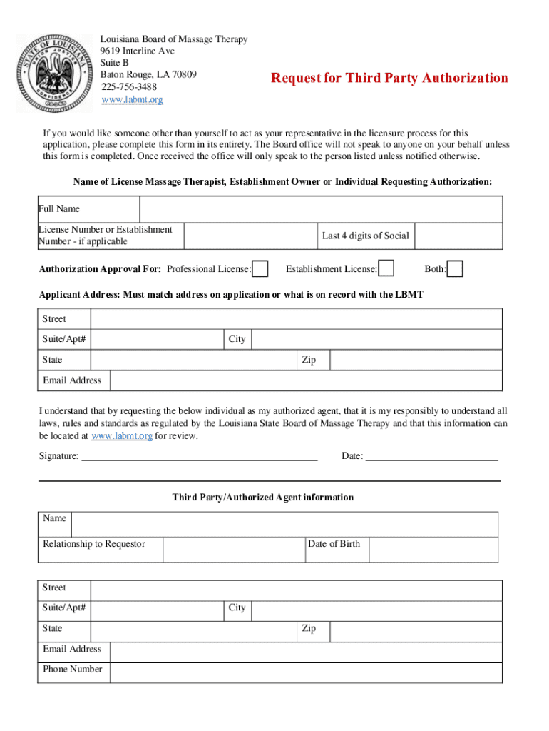 Fillable Online Request for Third Party Authorization for Louisiana ...