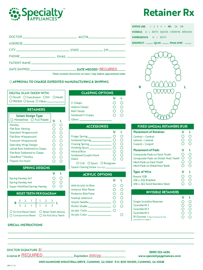 Fillable Online Retainer Prescription Form Fax Email Print - pdfFiller