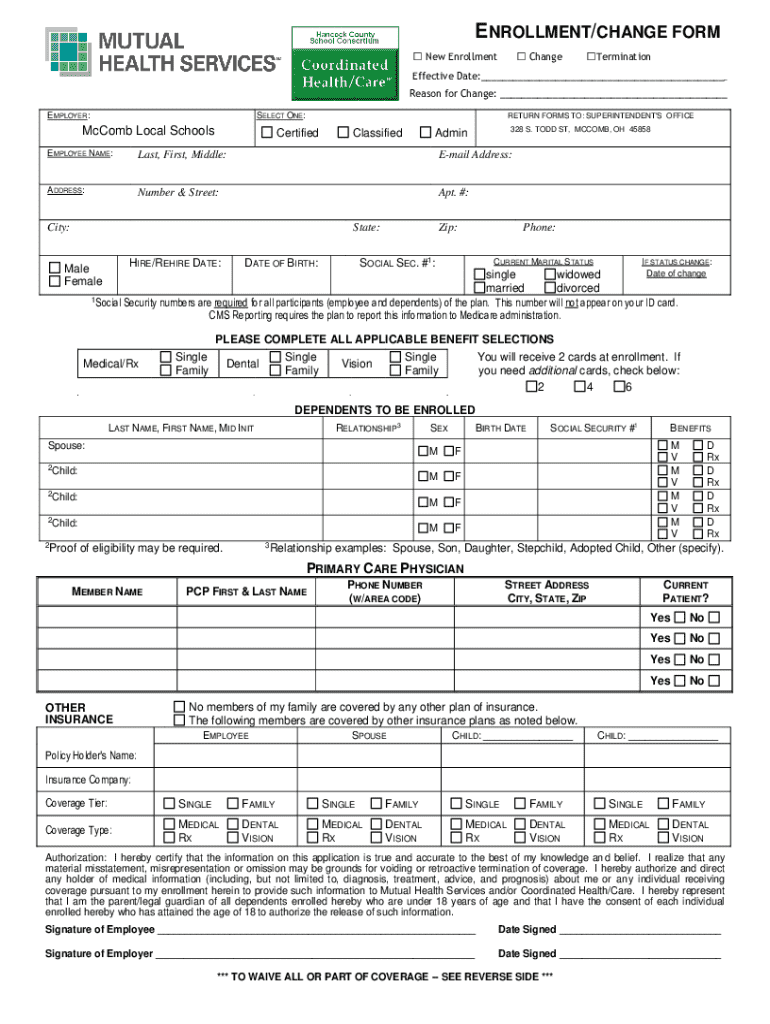 Fillable Online Enrollment/change Form Fax Email Print - pdfFiller
