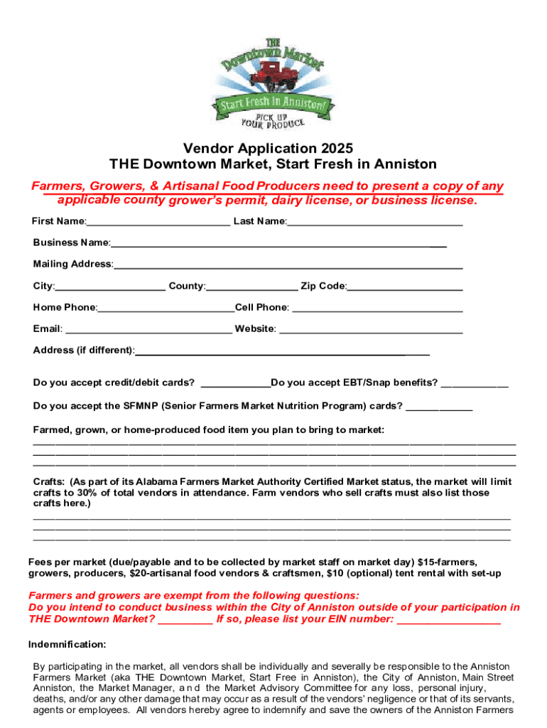 Fillable Online Vendor Application for the Downtown Market Fax Email Print - pdfFiller