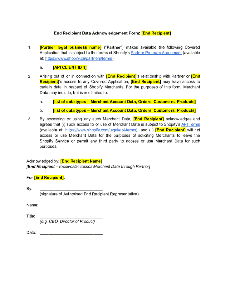 Fillable Online End Recipient Data Acknowledgement Form Fax Email Print - pdfFiller