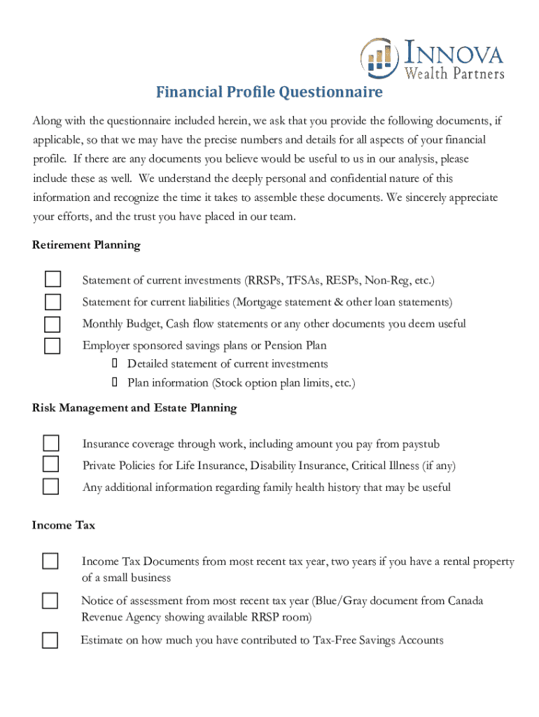 Fillable Online Financial Profile Questionnaire Fax Email Print - pdfFiller