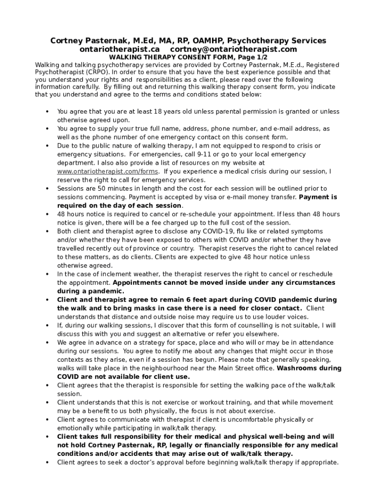 Walking Therapy Consent Doc Template | pdfFiller
