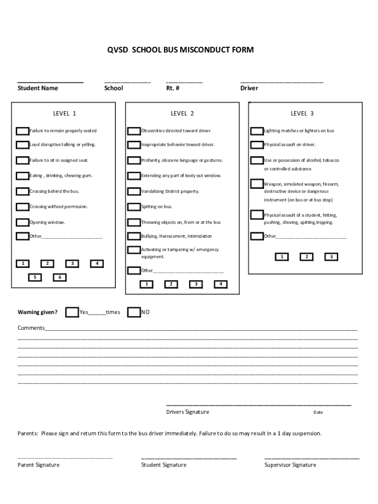 Fillable Online Qvsd School Bus Misconduct Reporting Fax Email Print ...