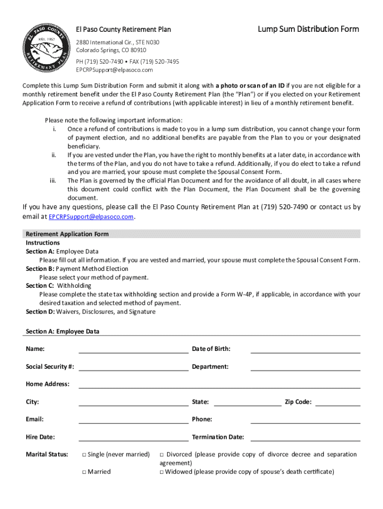 Fillable Online Lump Sum Distribution Form Fax Email Print - pdfFiller