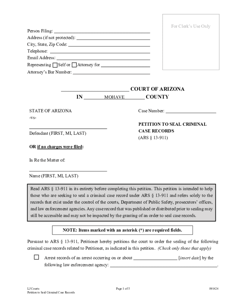 Fillable Online Petition to Seal Criminal Case Records (ars § 13-911 ...