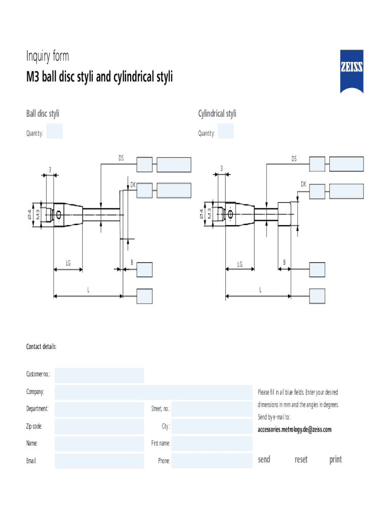 Fillable Online Inquiry Form for M3 Ball Disc Styli and Cylindrical ...