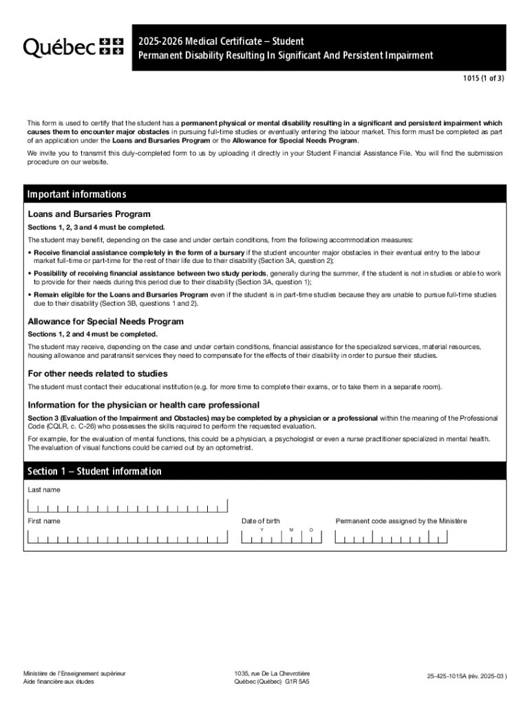 Fillable Online Medical Certificate for Students With Permanent ...