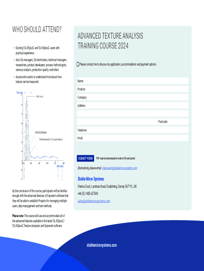 Fillable Online Advanced Texture Analysis Training Course Fax Email ...