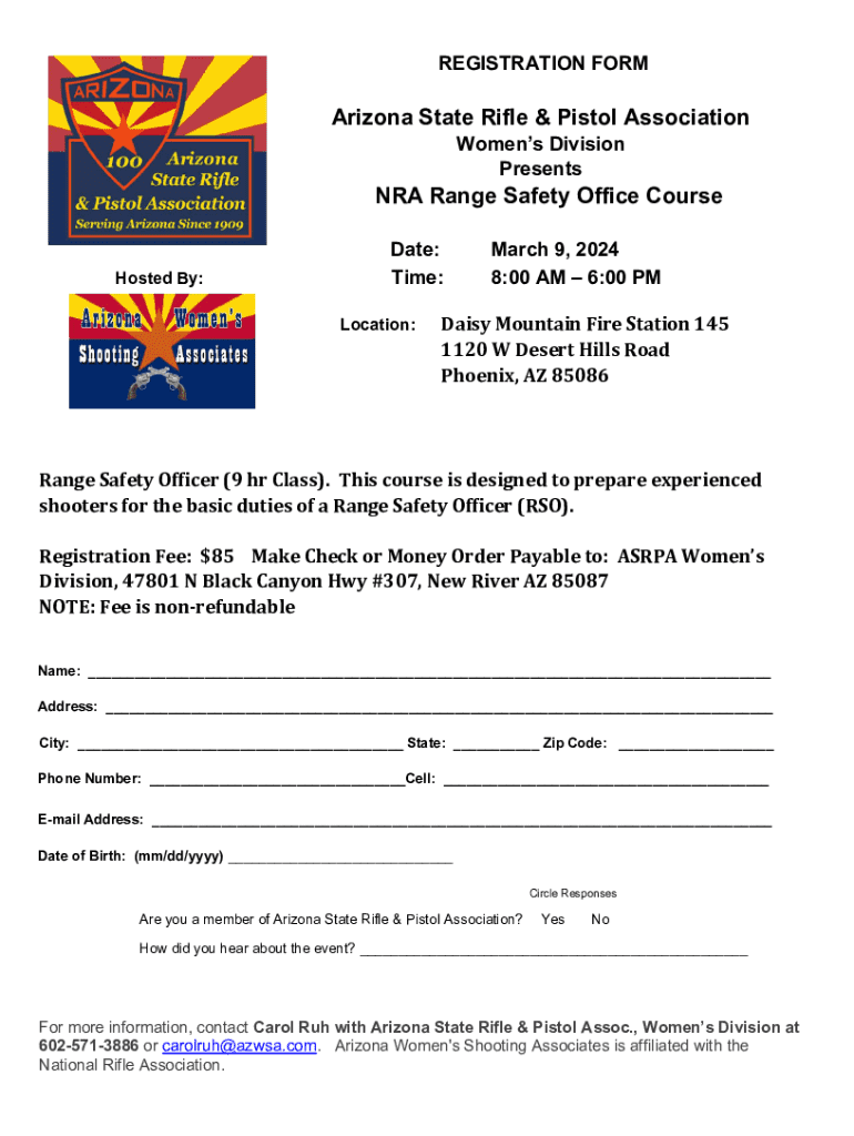 Fillable Online Nra Range Safety Officer Course Registration Fax Email ...