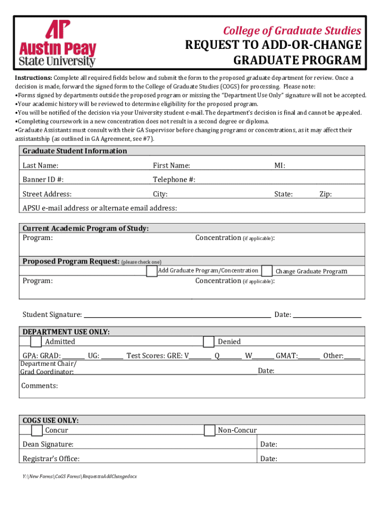 Fillable Online Request to Add-or-change Graduate Program Fax Email ...