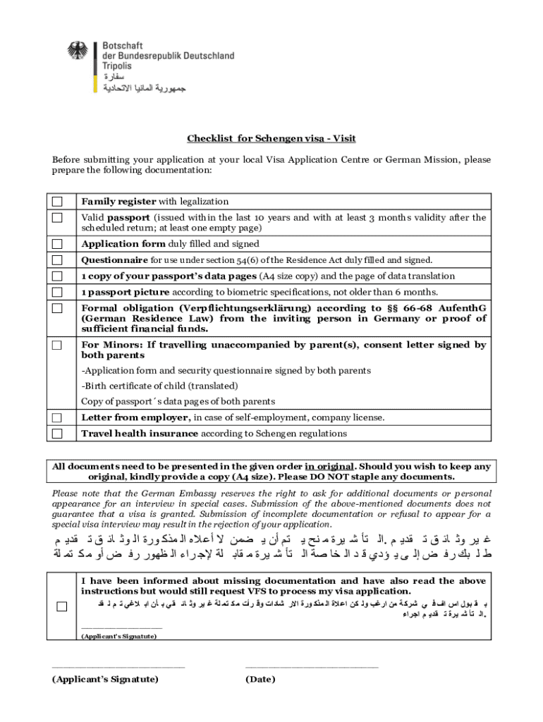 Fillable Online Checklist for Schengen Visa Application Fax Email Print ...
