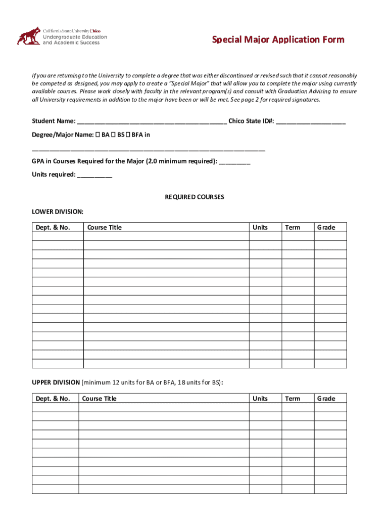 Fillable Online Special Major Application Fax Email Print - pdfFiller