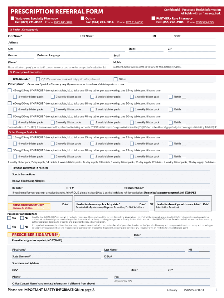 Fillable Online Walgreens Specialty Pharmacy Prescription Referral Fax ...