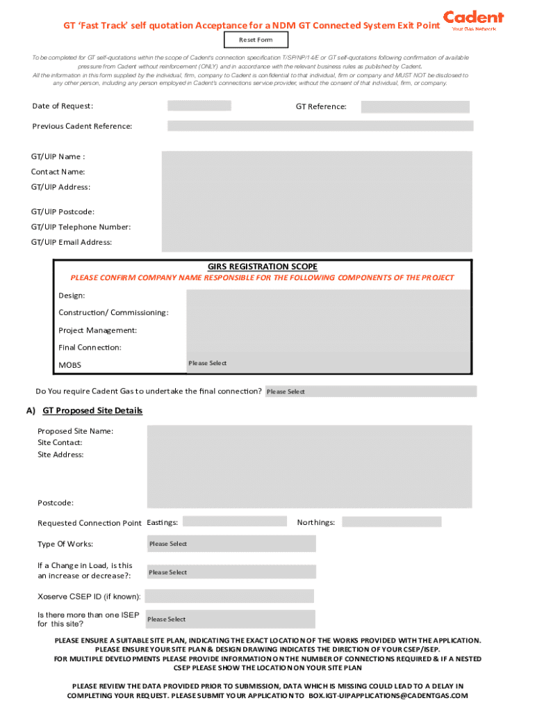 Fillable Online Gt ‘fast Track’ Self Quotation Acceptance Fax Email Print - pdfFiller