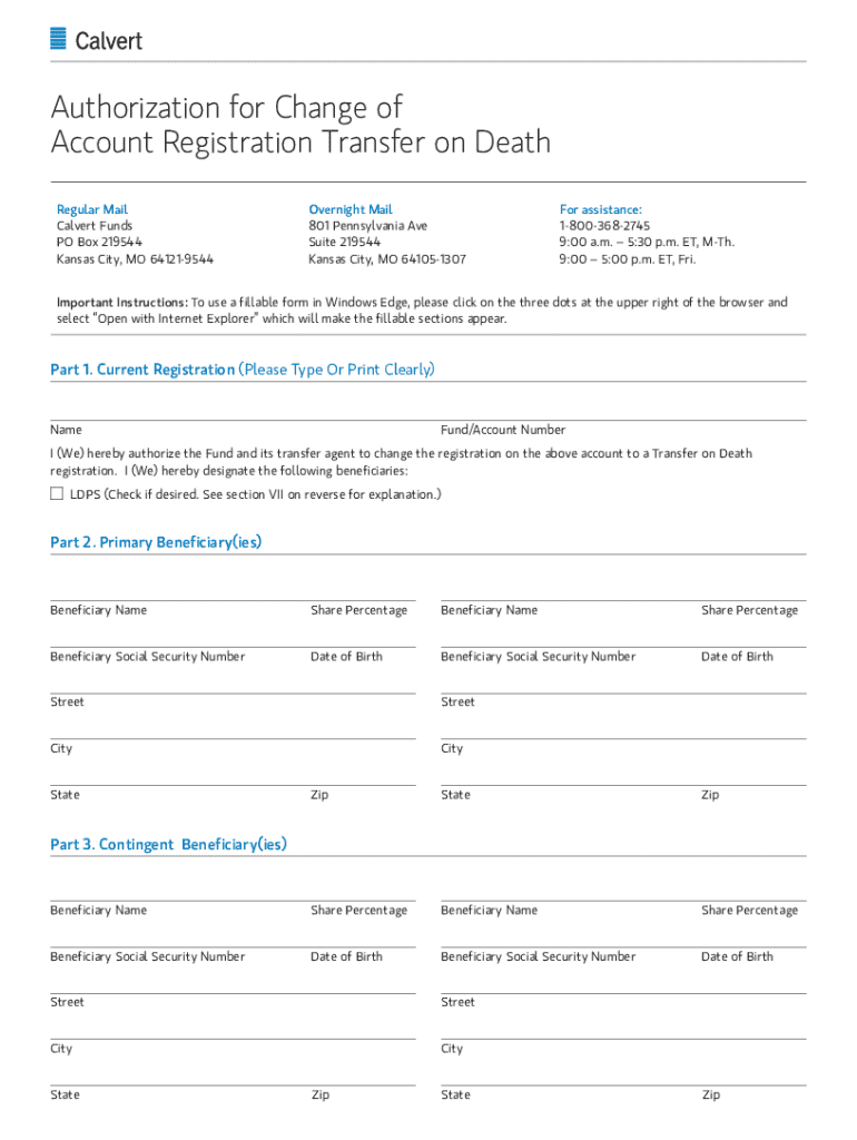 Fillable Online Authorization for Change of Account Registration ...
